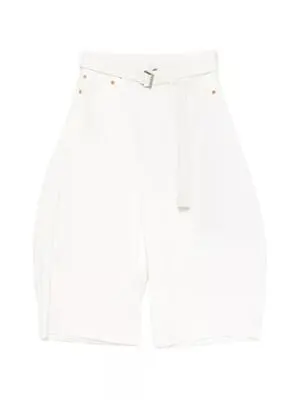 Sacai Belted Denim Shorts - White