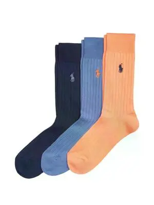 Polo Ralph Lauren Ribbed Logo-embroidered Socks - Blue