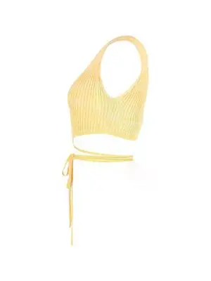 Christopher Esber Wrap-tie Sleeveless Ribbed Crop Top