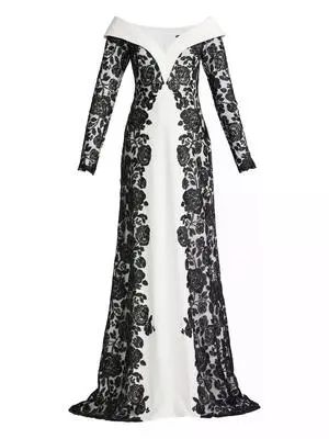 Tadashi Shoji Floral Lace Maxi Dress - White