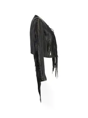 Balmain Fringe Cropped Leather Jacket