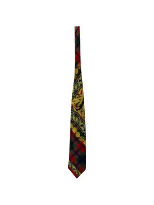 Versace Tartan Silk Neck Tie - Red
