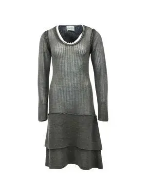 Philosophy Di Alberta Ferretti Chain-trim Ribbed-knit Dress - Grey