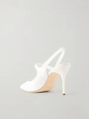 Manolo Blahnik Camparisli 90 Leather-trimmed Raffia Mary Jane Slingback Pumps - White
