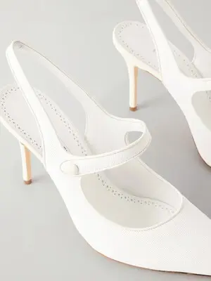 Manolo Blahnik Camparisli 90 Leather-trimmed Raffia Mary Jane Slingback Pumps - White