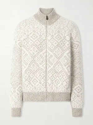 Loro Piana Jacquard-knit Cashmere Cardigan - Gray