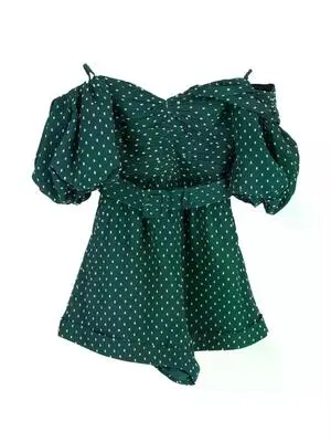 SELF-PORTRAIT Polka Dot One-shoulder Belted Blouse
