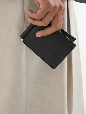 Brunello Cucinelli Grained Leather Money Clip Wallet - Black