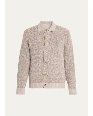 MAURIZIO BALDASSARI Wool-blend Basketweave Stitch Cardigan - Bleached S