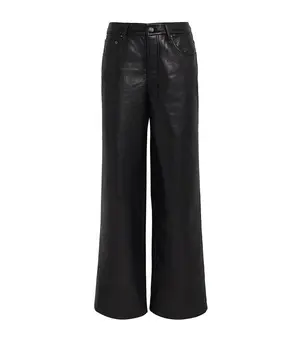 ANINE BING Leather Manon Wide-leg Trousers - Black