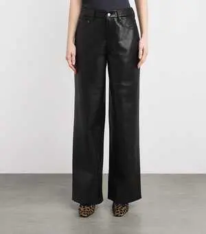 ANINE BING Leather Manon Wide-leg Trousers - Black