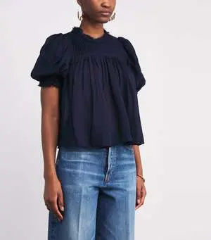 Ulla Johnson Karlyn Wool Blouse With Puff Sleeves - Navy