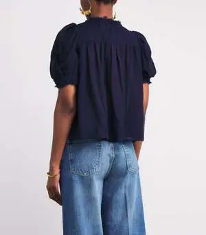Ulla Johnson Karlyn Wool Blouse With Puff Sleeves - Navy