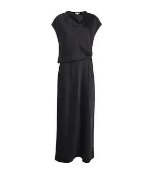 Vince Satin Draped Maxi Dress - Black