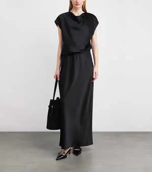 Vince Satin Draped Maxi Dress - Black