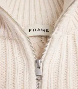 FRAME Wool-cashmere Half-zip Cable-knit Sweater - Ivory