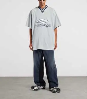 Balenciaga 3b Oversized Cotton T-shirt - Grey