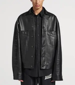 Balenciaga Logo Oversized Leather Jacket