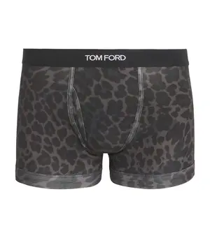TOM FORD Stretch-cotton Leopard Print Boxer Briefs - Grey