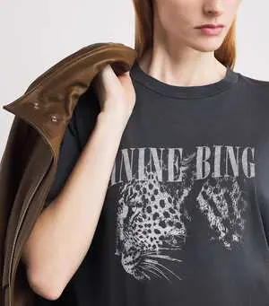 ANINE BING Leopard Print Cohen T-shirt - Black