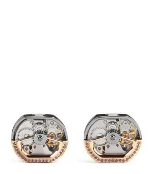 Tateossian Sterling Silver And Diamond Cufflinks - Black