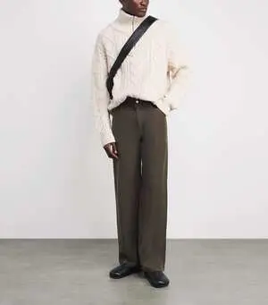 FRAME Wool-cashmere Cable-knit Half-zip Sweater