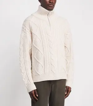 FRAME Wool-cashmere Cable-knit Half-zip Sweater