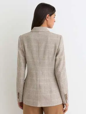 REISS Maxwell Petite Double-breasted Check Blazer - Neutral