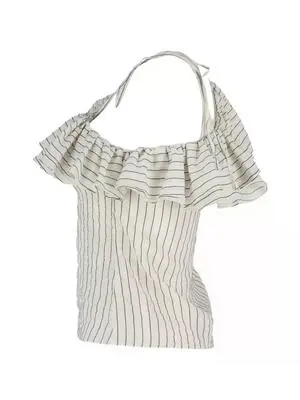 GANNI Wilkie Ruffled Striped One-shoulder Silk Blend Blouse