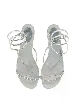 Rene Caovilla Cleo Spiral Leather Sandals - Silver