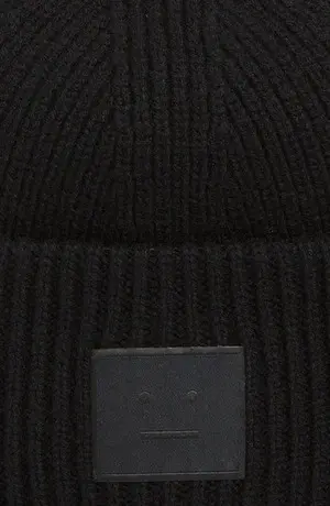 Acne Studios Pana Face Patch Ribbed Beanie - Black