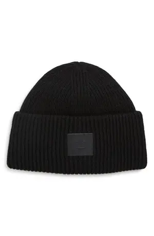 Acne Studios Pana Face Patch Ribbed Beanie Black