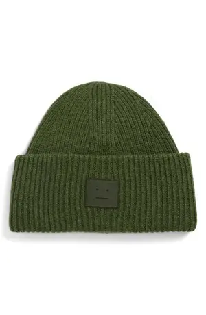 Acne Studios Pana Face Patch Ribbed Beanie - Bottle Green