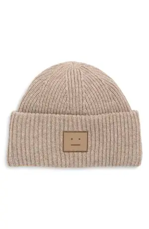 Acne Studios Pana Face Patch Ribbed Beanie - Greige Melange