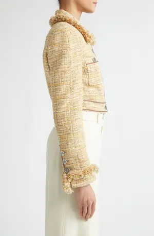 Etro Cropped Tweed Jacket - Multicolor On Beige Base