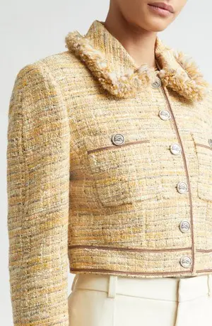 Etro Cropped Tweed Jacket - Multicolor On Beige Base