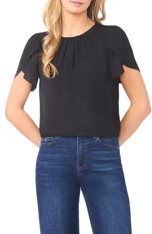 CECE DUPRAZ Shirred Tulip Sleeve Top - Rich Black