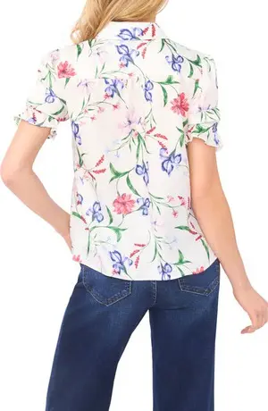 CECE DUPRAZ Floral Print Ruffle Sleeve Shirt