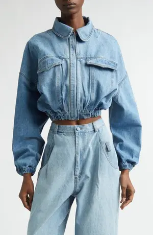 RENAISSANCE RENAISSANCE Baby Bubble Hem Denim Bomber Jacket