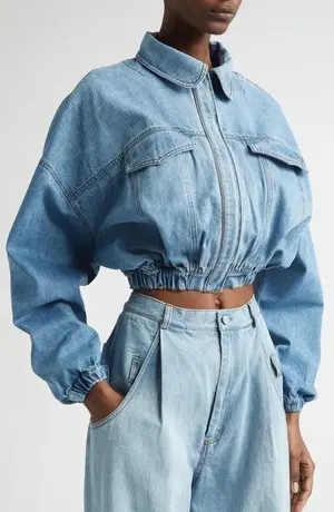RENAISSANCE RENAISSANCE Baby Bubble Hem Denim Bomber Jacket