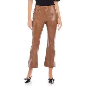 Fifteen Twenty Sigourney Faux Leather Ankle Crop Pants - Latte