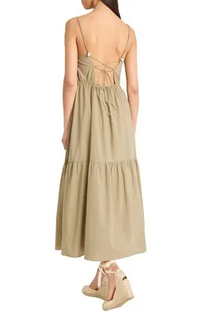 THE GOOD JOURNEY Ruched Open Back Cotton Midi Sundress