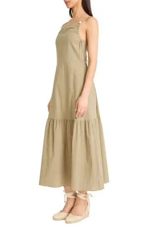 THE GOOD JOURNEY Ruched Open Back Cotton Midi Sundress