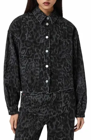 ALLSAINTS Leopard Denim Trucker Jacket
