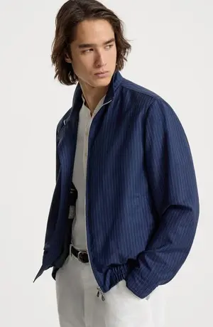 Brunello Cucinelli Pinstripe Fresco Outerwear Jacket