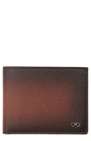 FERRAGAMO Micro Gancio Leather Bifold Wallet - New Cognac Testa Di Moro