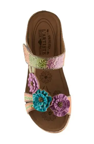SPRING STEP SHOES Floral Appliqué Wedge Sandals - Mango Multi