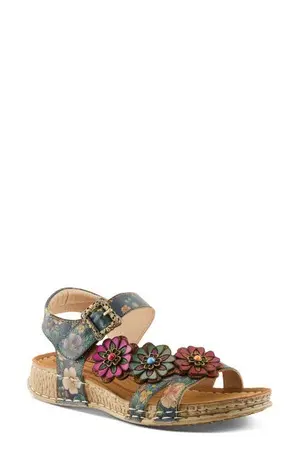 SPRING STEP SHOES Embossed Leather Sandal - Navy Multi