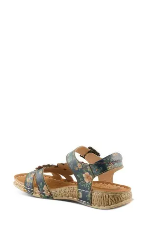 SPRING STEP SHOES Embossed Leather Sandal - Navy Multi