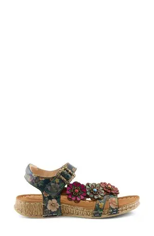SPRING STEP SHOES Embossed Leather Sandal - Navy Multi